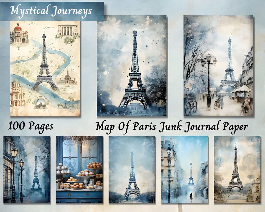 Map of Paris Junk Journal Paper, France Digital Watercolor Printable ...