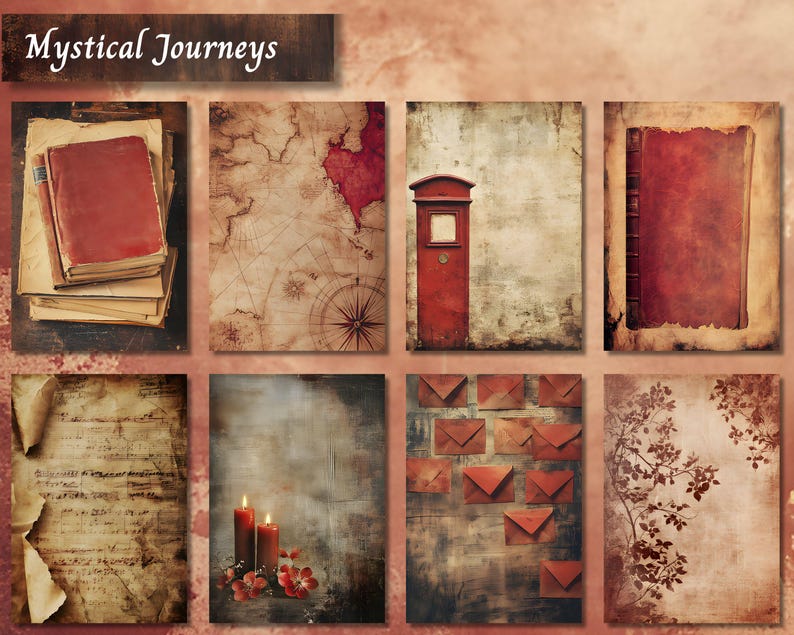 Red Vintage Junk Journal Paper, Old Aged Watercolor Printable Ephemera ...