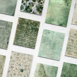 Green Ephemera Digital Paper, Aged Botanical Shabby Chic Page, Vintage ...