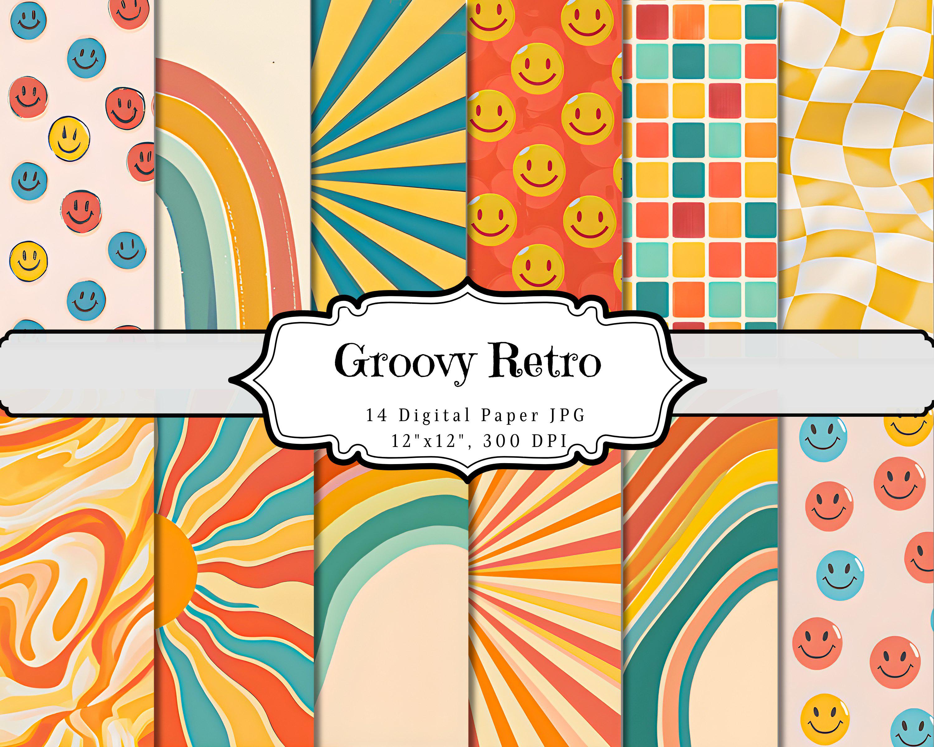 Groovy Retro Digital Paper, Retro Boho Printable Ephemera Pages ...