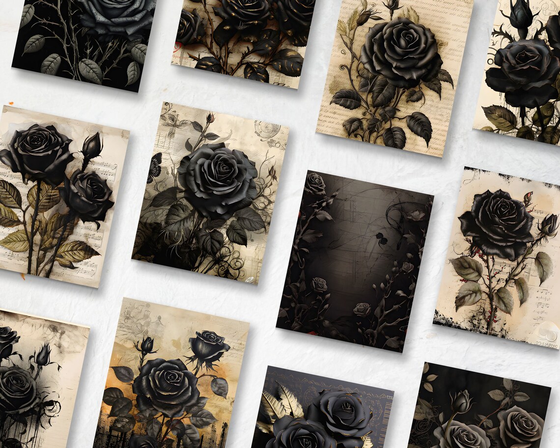 Black Roses Junk Journal Kit, Emo Dark Flower Printable Ephemera ...