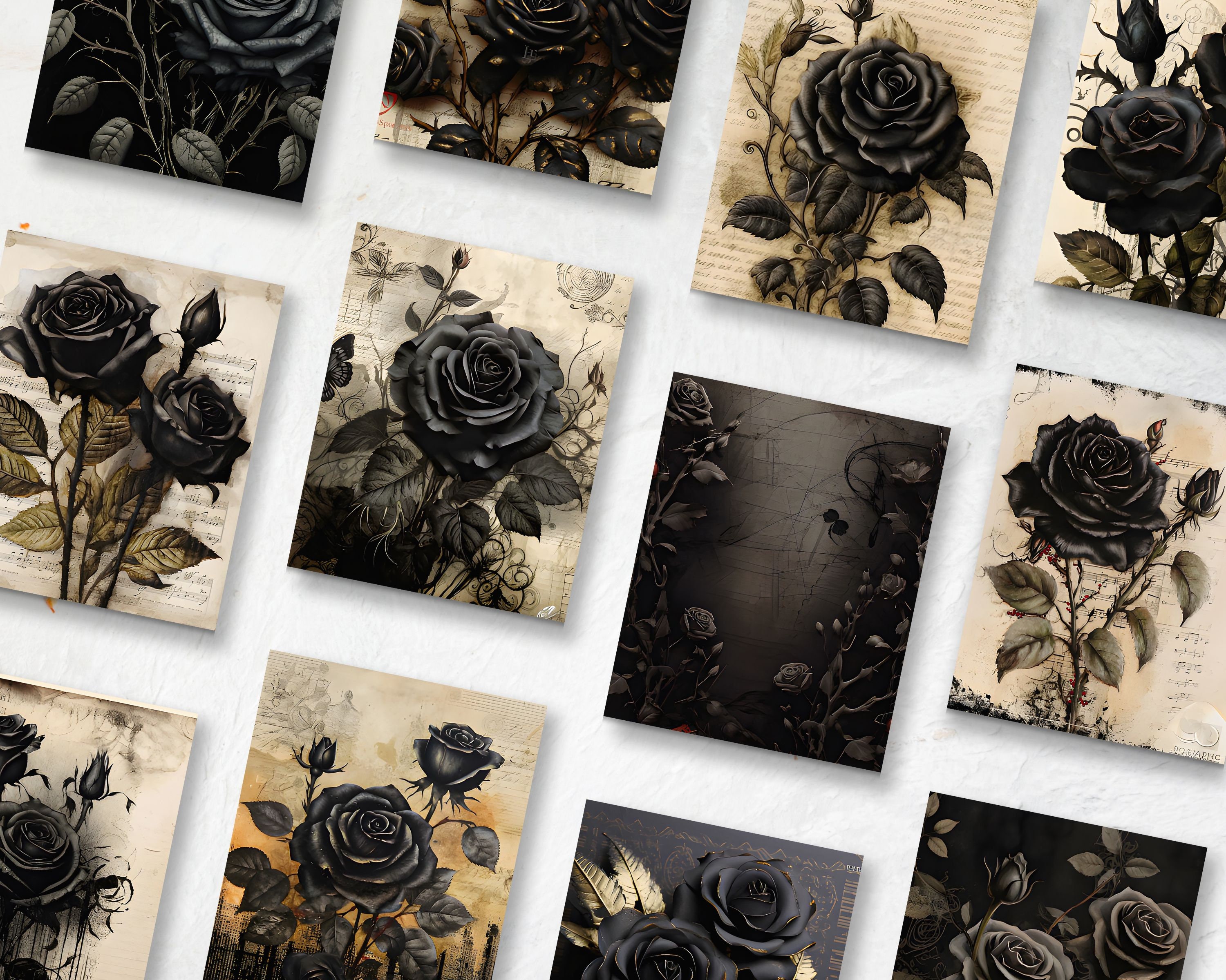 Black Roses Junk Journal Kit, Emo Dark Flower Printable Ephemera ...
