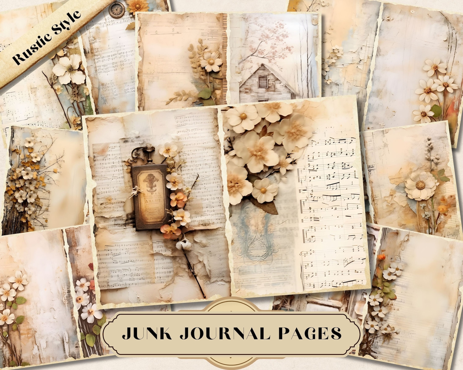 Rustic Style Junk Journal Kit, Printable Ephemera Page, Digital Mixed ...