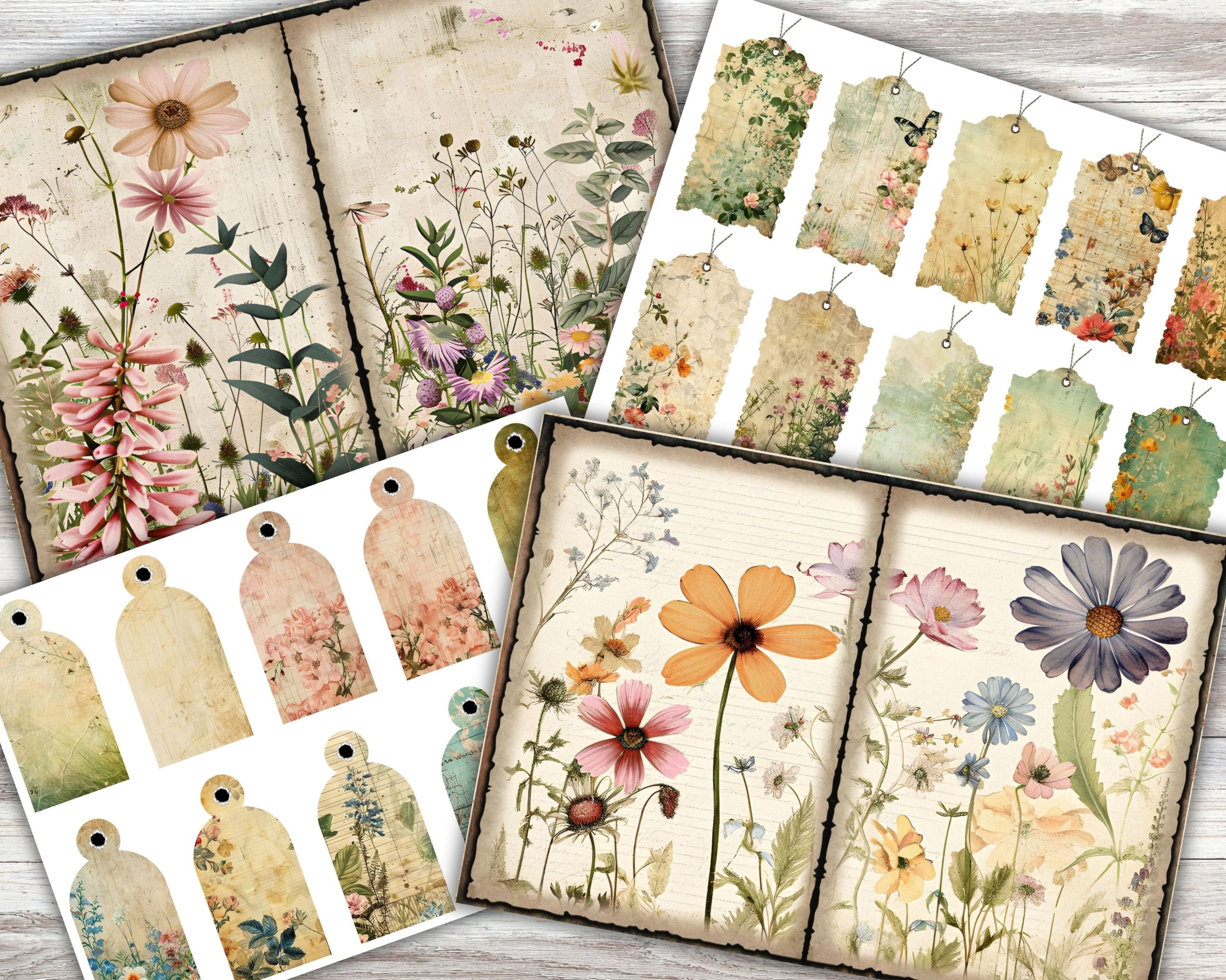 Spring Junk Journal Kit, Watercolor Floral Paper, Vintage Birds Flower ...