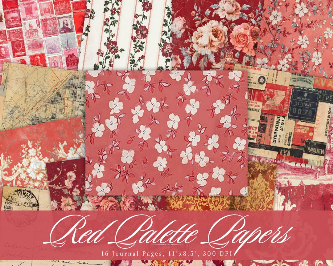 Red Palette Junk Journal Papers, Cute Patterns Printable Ephemera ...