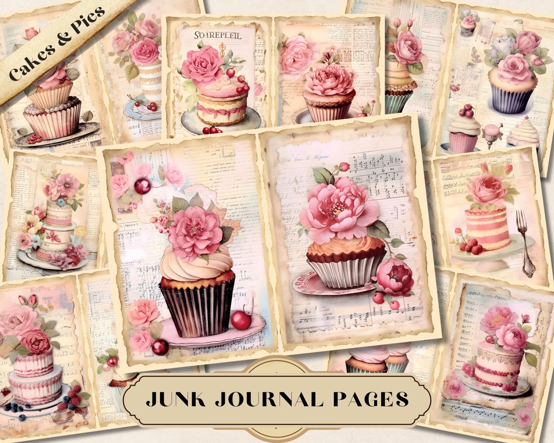 Cakes and Pies Junk Journal Pages, Dessert Digital Scrapbook Kit ...