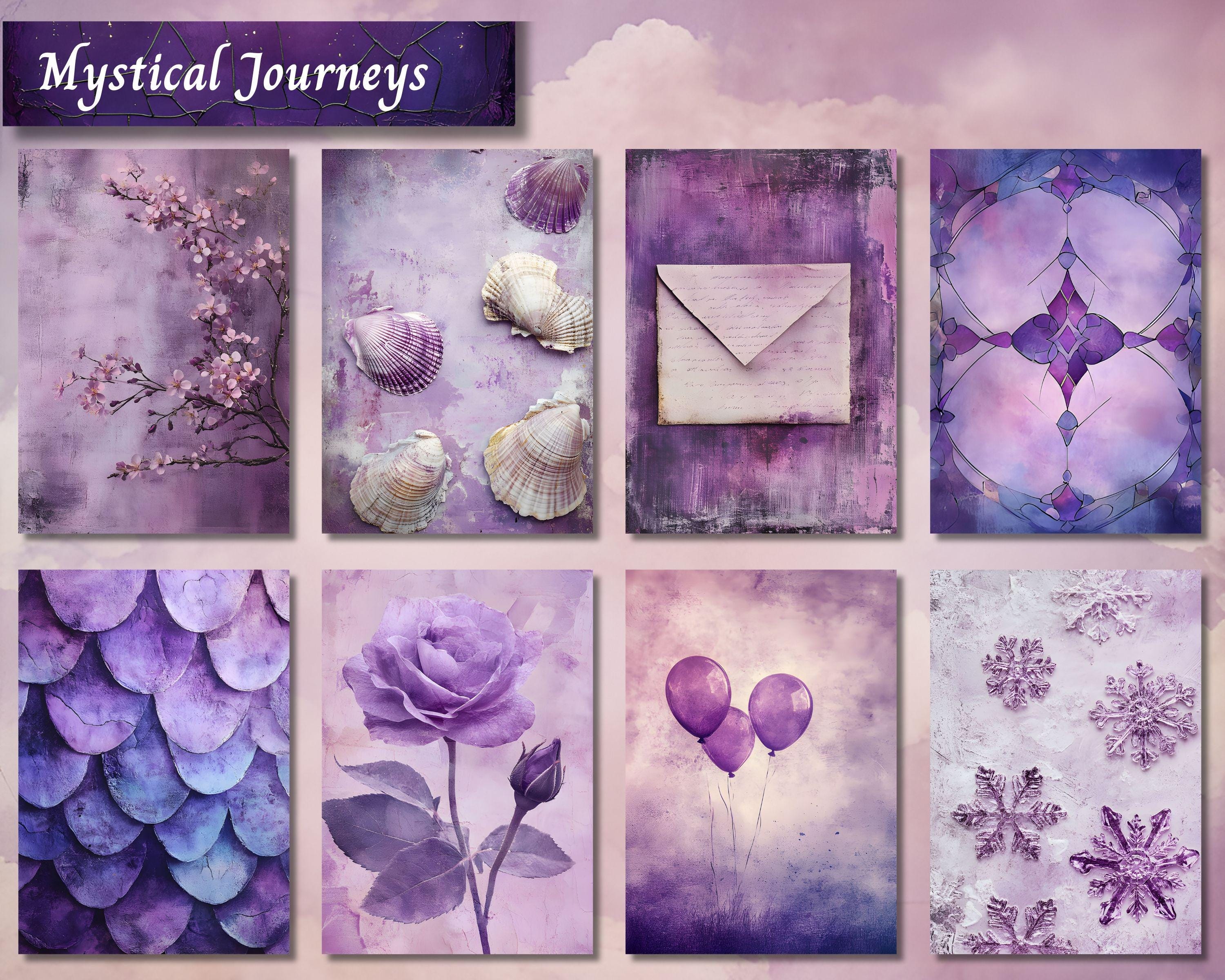 Purple Glass Junk Journal Paper, Lavender Watercolor Printable Ephemera ...