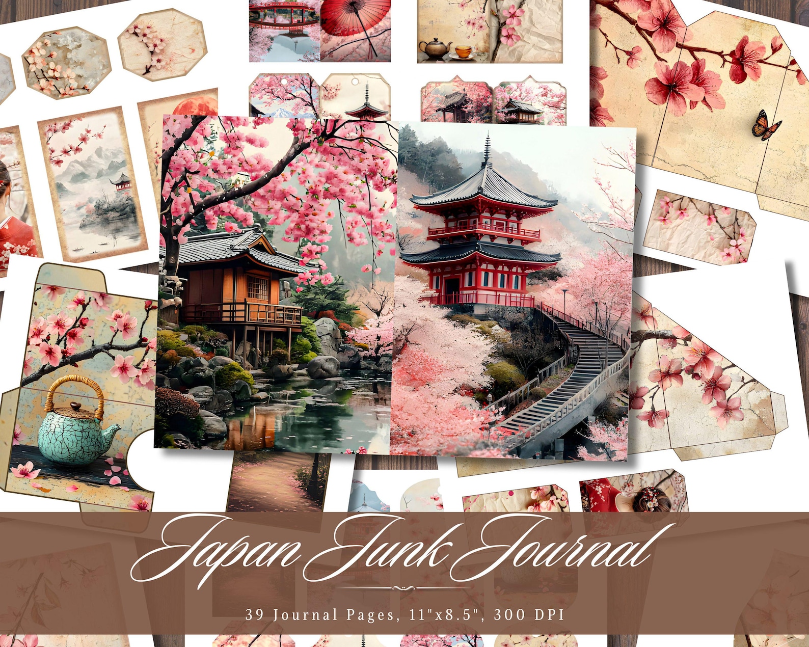 Japan Junk Journal Paper, Japanese Cherry Blossom Printable Ephemera ...