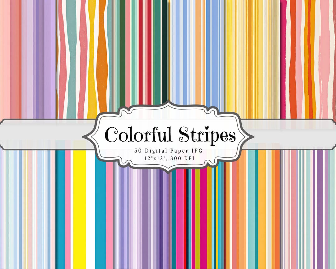 Vibrant Striped Digital Paper Pack - 50 Commercial-use JPG Patterns ...