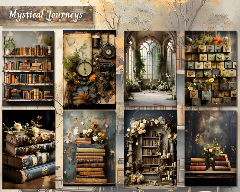 Old Libraries Junk Journal Paper Kit, Homemade Ephemera Journal, Shabby ...