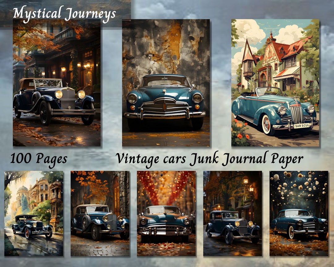 Vintage Cars Junk Journal Paper JPG, Retro Journaling Kit, Digital ...
