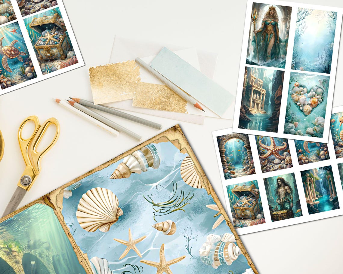 Lost Atlantis Junk Journal Paper, Underwater Printable Ephemera, Ocean ...
