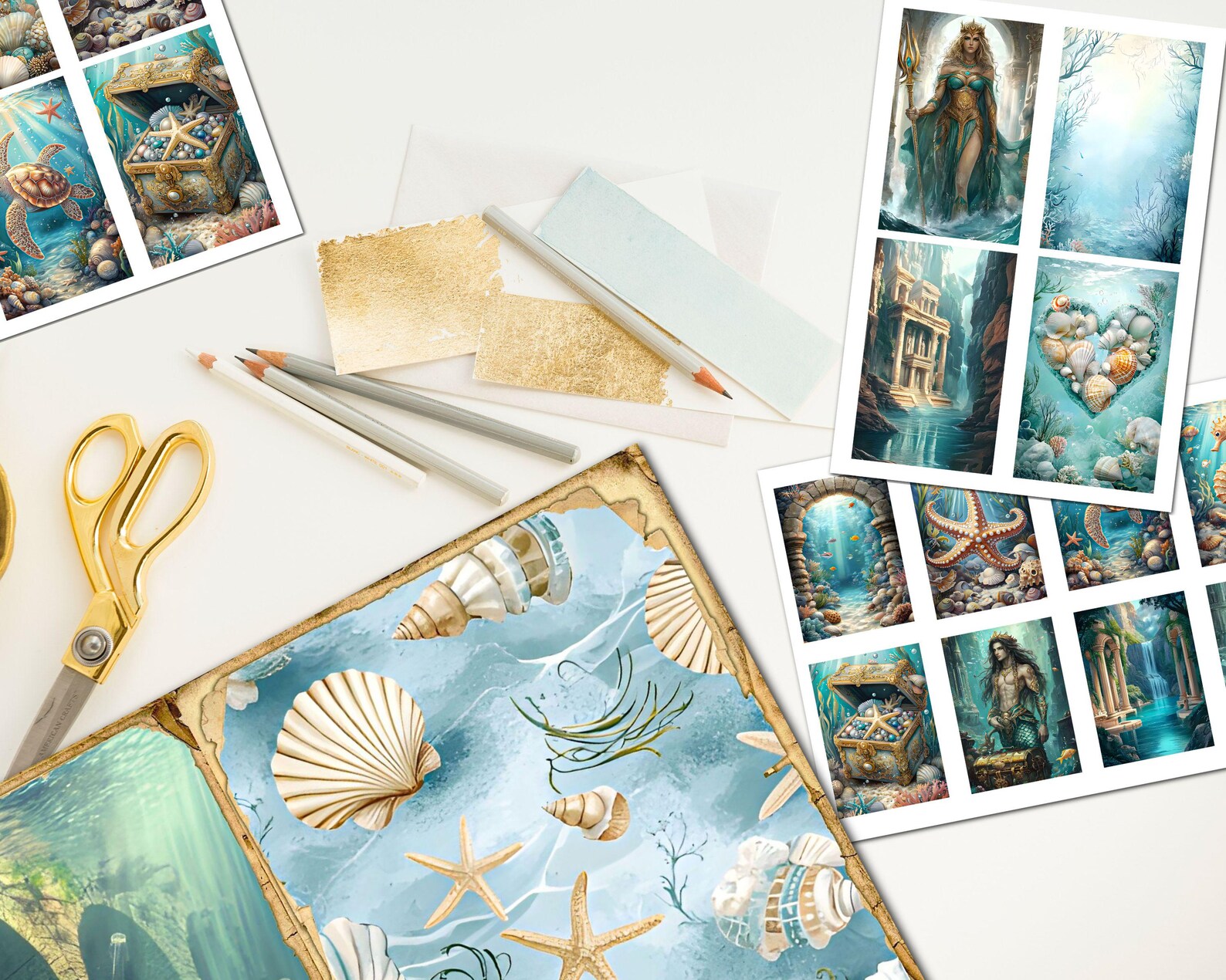 Lost Atlantis Junk Journal Paper, Underwater Printable Ephemera, Ocean ...
