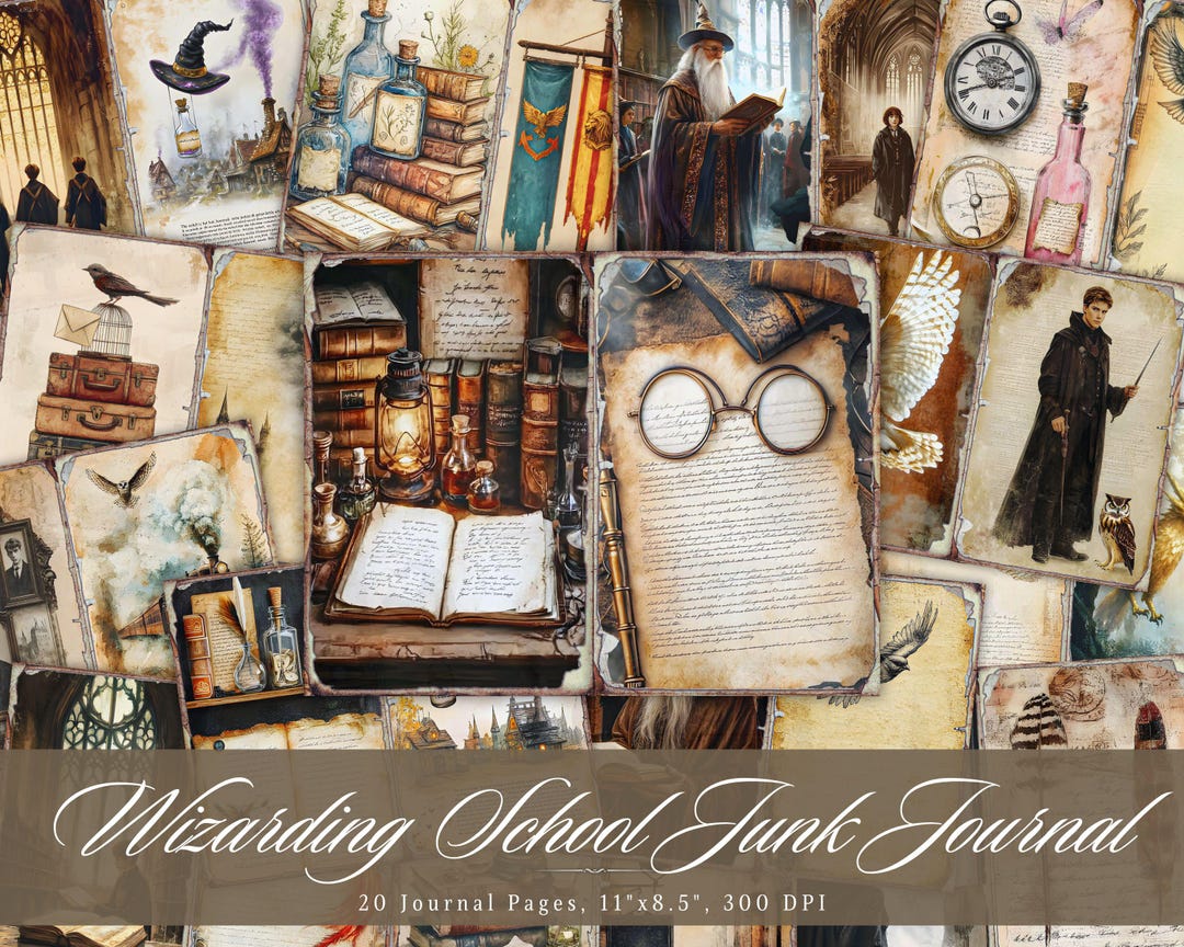 Wizarding School Junk Journal Paper, Wizard Printable Ephemera, Vintage ...