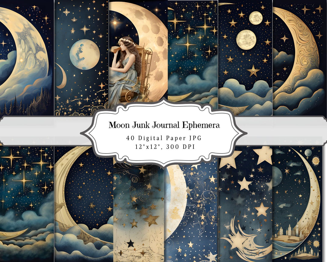 Moon Junk Journal Digital Paper, Celestial Printable Ephemera Page ...