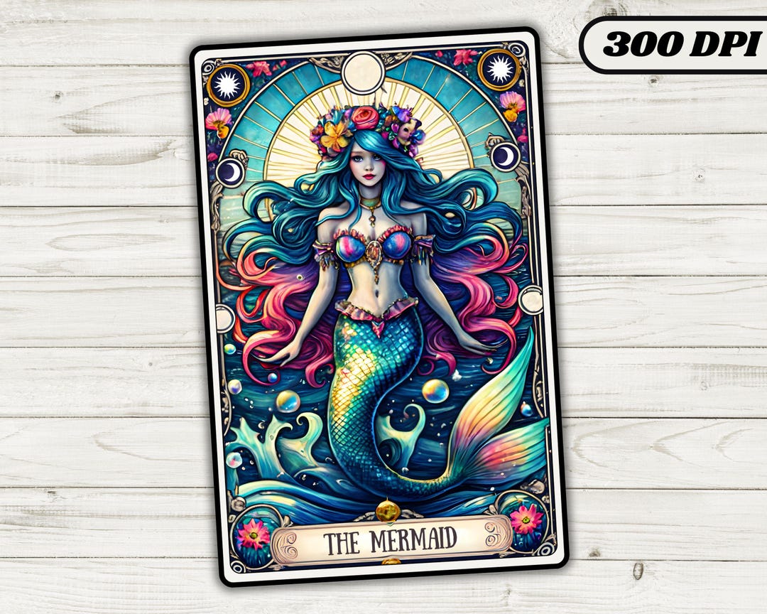 The Mermaid Tarot Card PNG, Fantasy Nautical Funny Beach Sublimation ...
