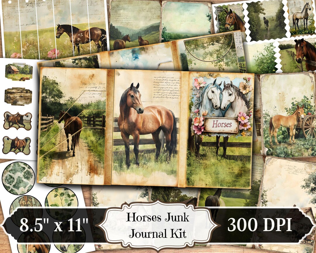 Horses Junk Journal Kit Paper, Animals Horse Printable Ephemera, Ranch ...