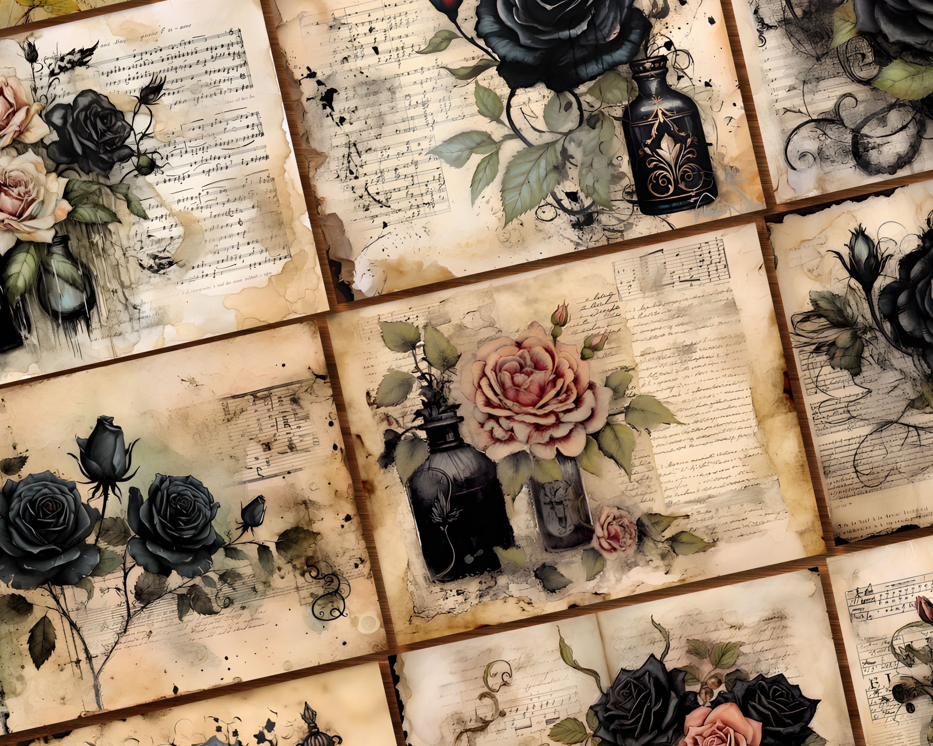 Darkness of Roses Junk Journal Kit, Printable Ephemera, Digital ...