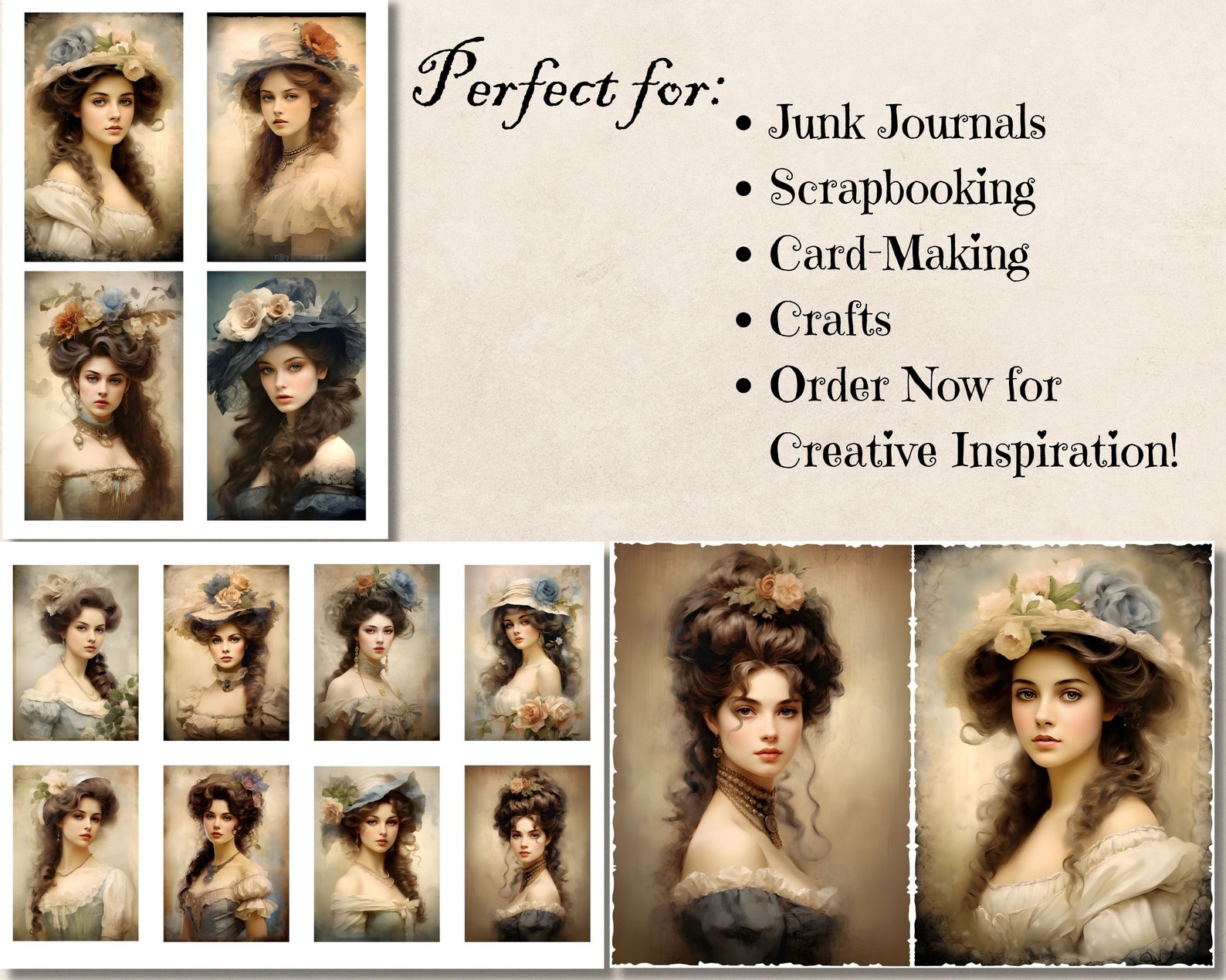 Victorian Lady Junk Journal Pages JPG, Journaling Kit, Pirntable ...