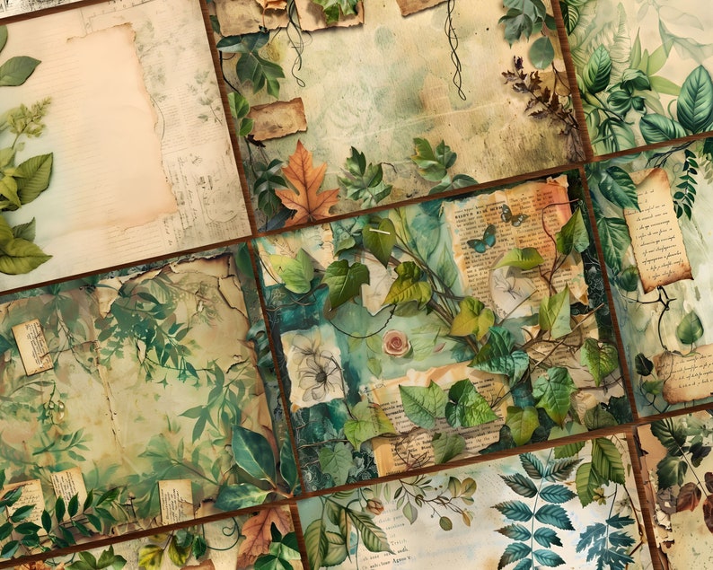 Green Leaf Junk Journal Paper, Vintage Botanical Nature Page, Garden ...