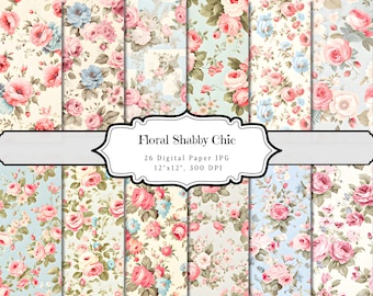 Floral Digital Paper Shabby Chic Paper Botanical Paper Floral ...