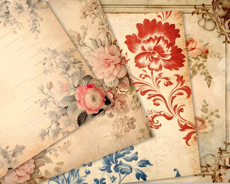 Printable Floral Shabby Chic Junk Journal, Vintage Old Flower Printable ...