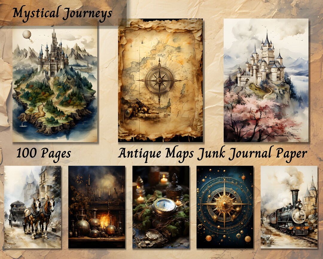 100 Junk Journal Bundle, Vintage Map Journaling, Printable Ephemera ...