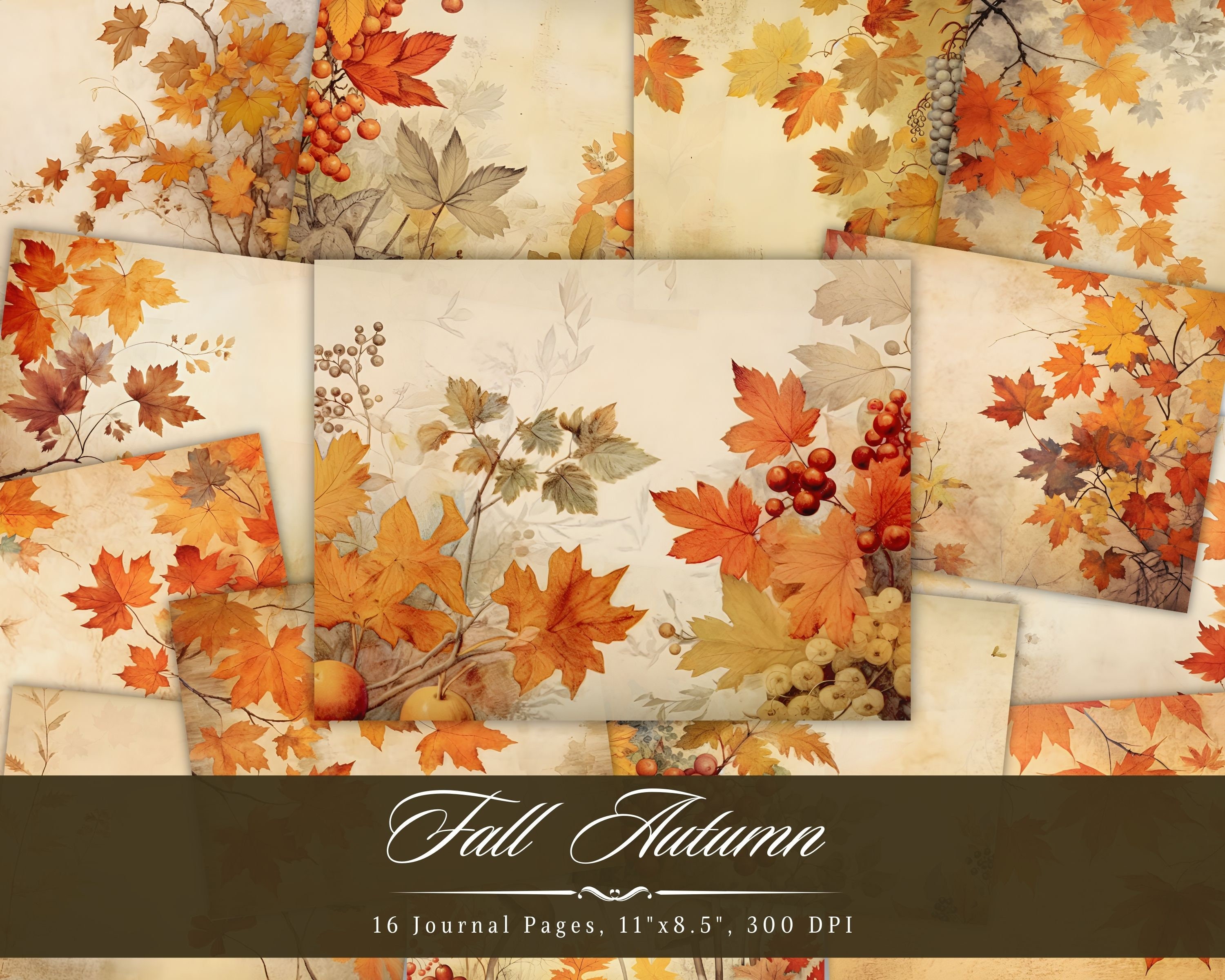 Autumn Junk Journal Pages, Printable Vintage Fall Paper, Digital Orange ...