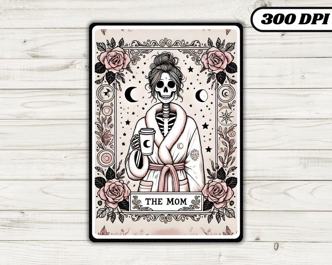 The Mom Funny Tarot Card, Woman Skeleton Floral Card, Mother Witchy ...