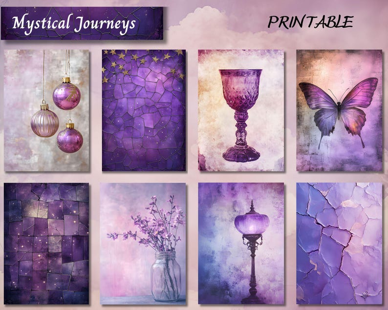 Purple Glass Junk Journal Paper, Lavender Watercolor Printable Ephemera ...