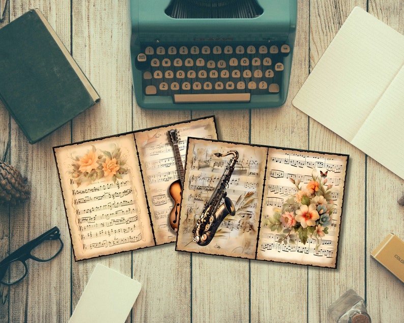 Vintage Music Junk Journal Pages: Decoupage Digital Art, Printable ...