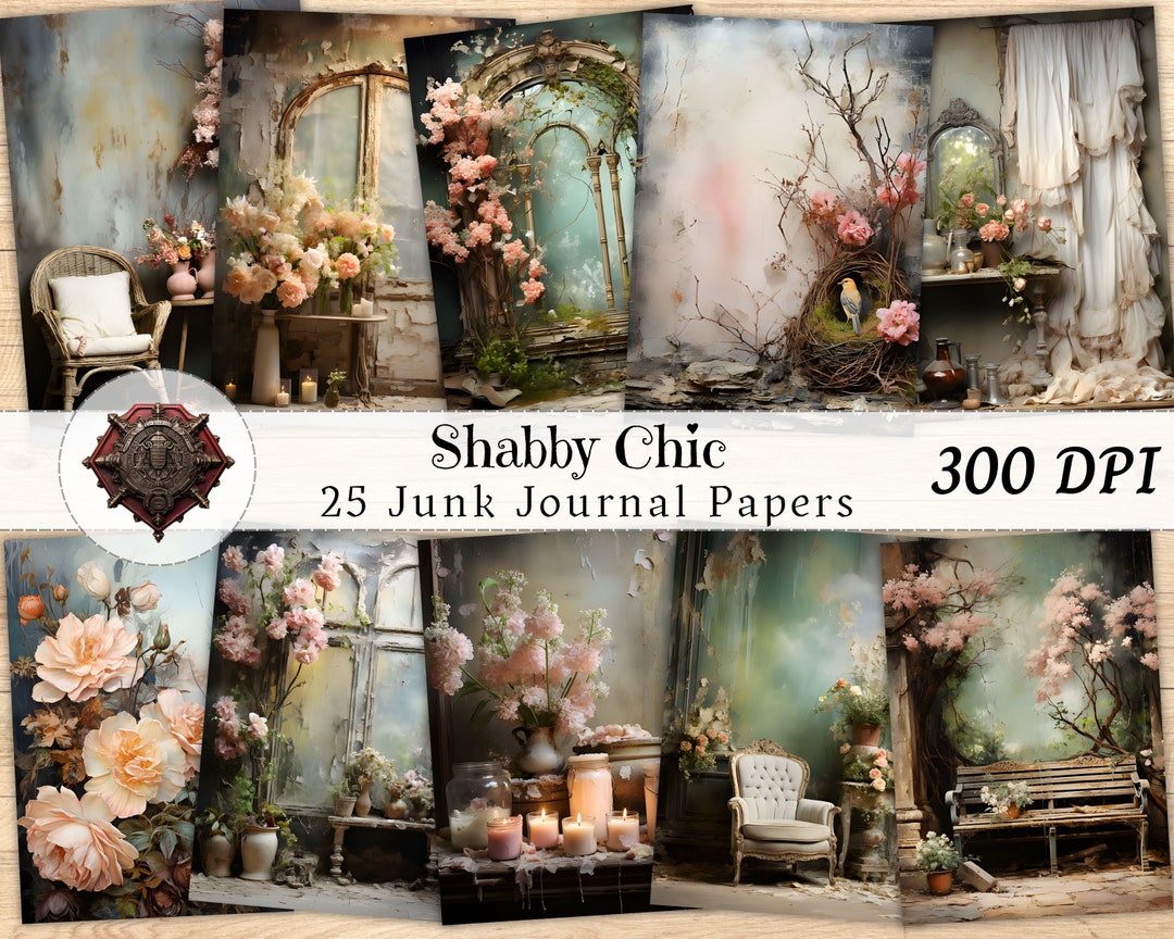 Shabby Chic Junk Journal Paper, Digital Watercolor Junk Journal Sheet ...