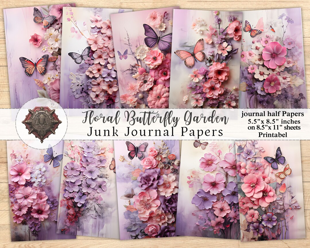 Floral Butterfly Garden Junk Journal Kit, Flower Shabby Chic, Digital ...