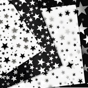 Black and White Stars Digital Paper, Space Star Junk Journal, Pattern ...