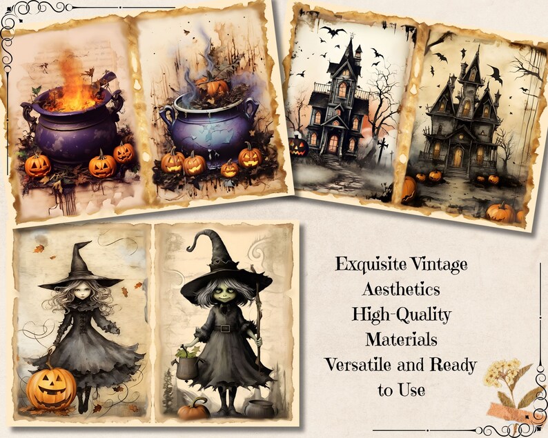 Spooky Halloween Junk Journal Pages Halloween Scene, Mixed Media ...