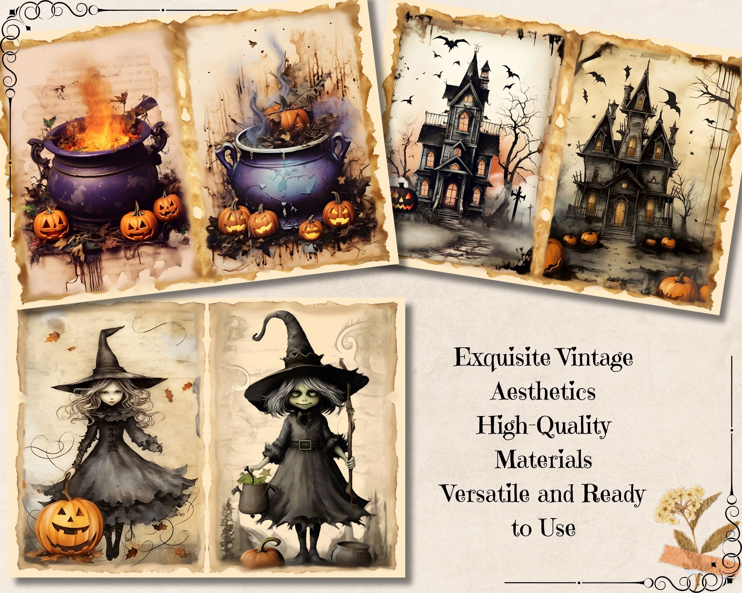 Spooky Halloween Junk Journal Pages - Halloween Scene, Mixed Media ...