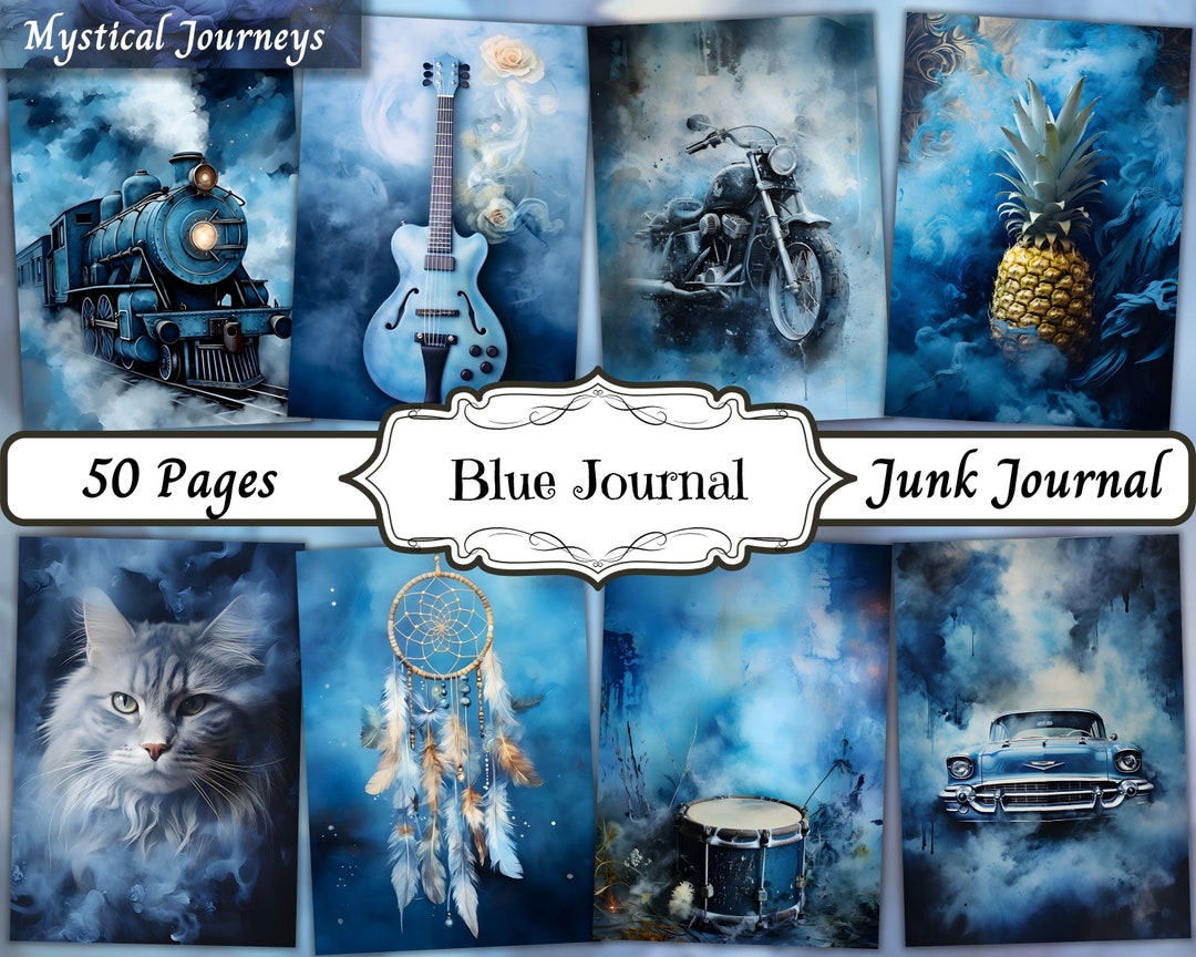 Blue Watercolor Junk Journal Pages, Shabby Chic Printable Journal Paper ...