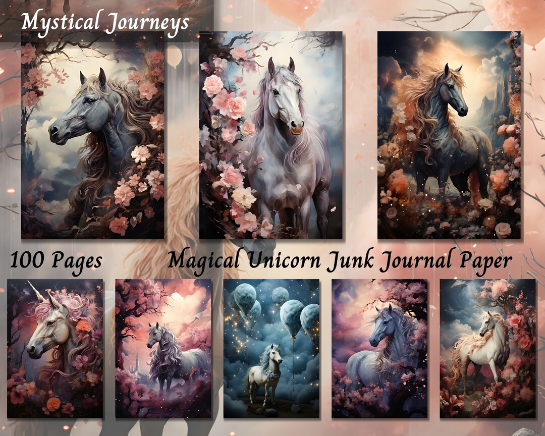 Magical Unicorn Junk Journal Kit, Printable Ephemera Paper, Shabby Chic ...