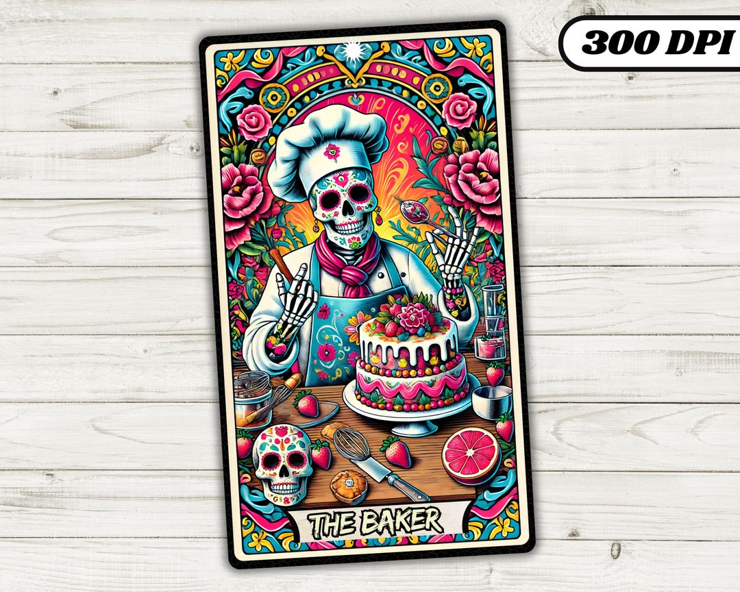 The Baker Tarot Card, Baking Skeleton Sublimation Design, Cooking Skull ...