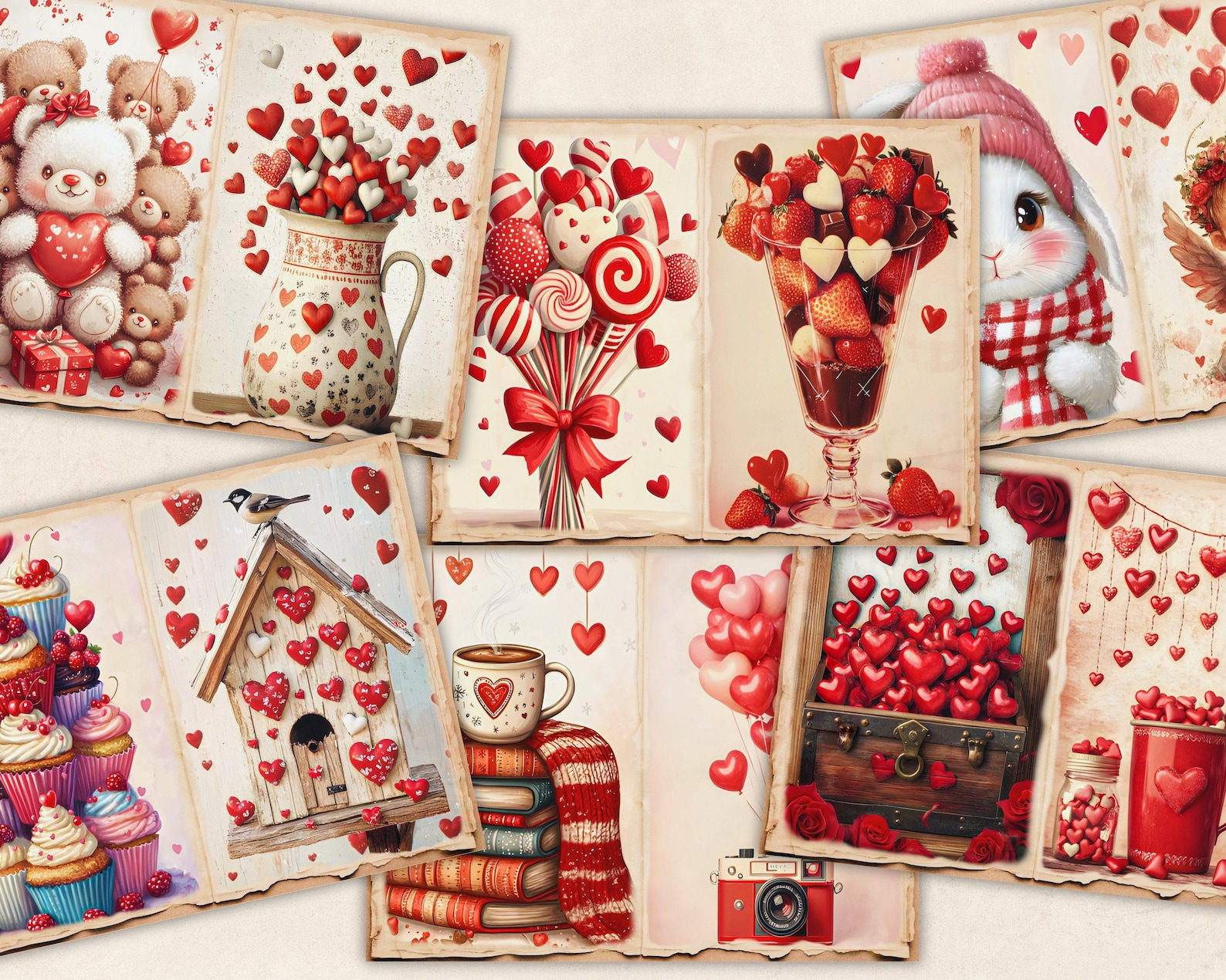 Valentines Day Junk Journal, Love Heart Printable Ephemera Page ...