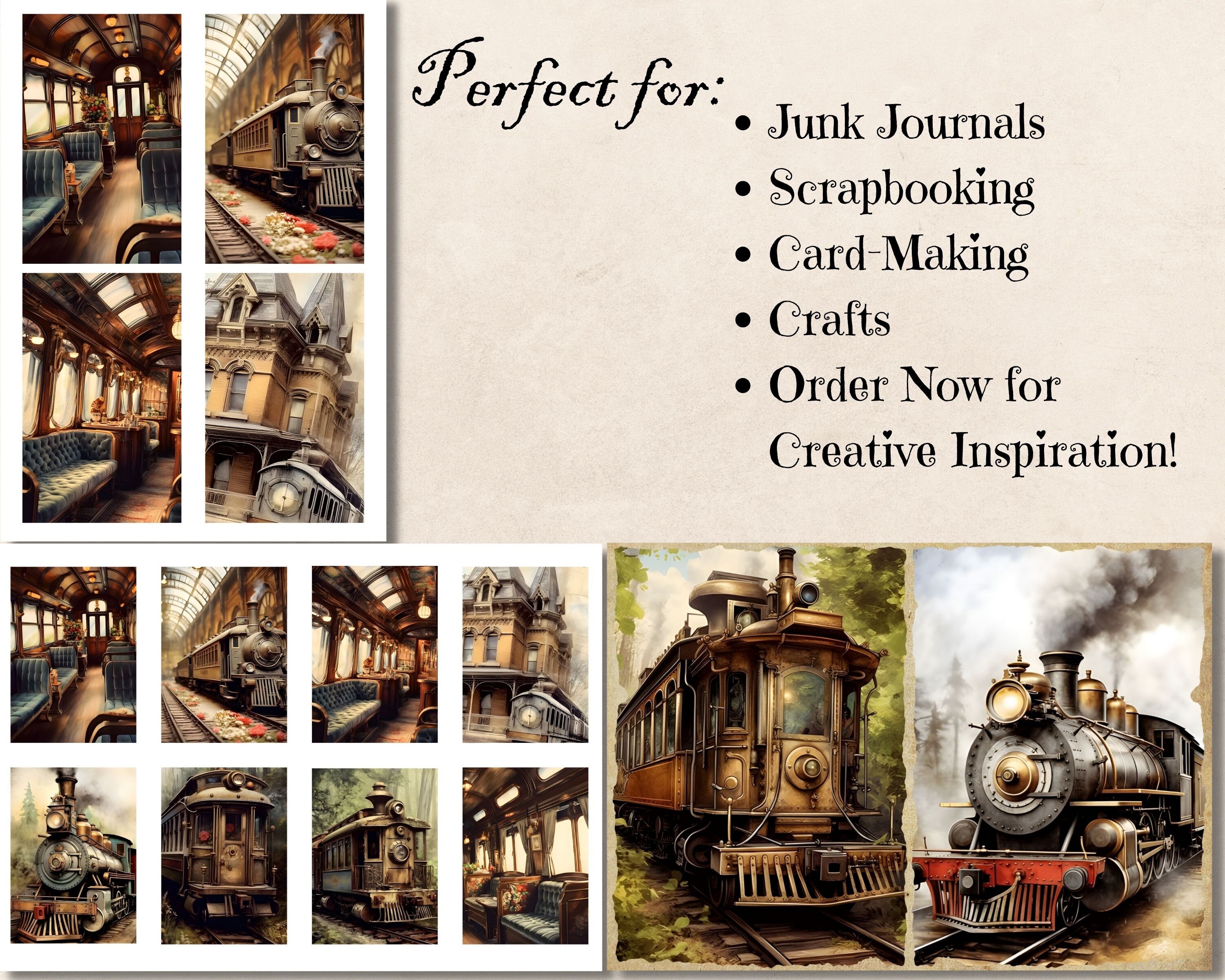 Vintage Train Junk Journal Kit, Printable Ephemera Pages, Shabby Chic ...