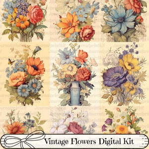 Vintage Flowers Digital Junk Journal Kit, Shabby Chic, Digital Mixed ...
