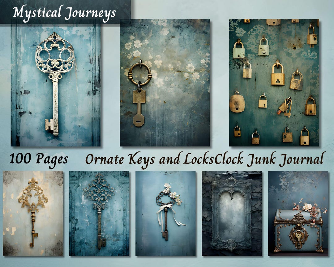 Ornate Keys and Locks Junk Journal, Key Lock Printable Ephemera Page ...