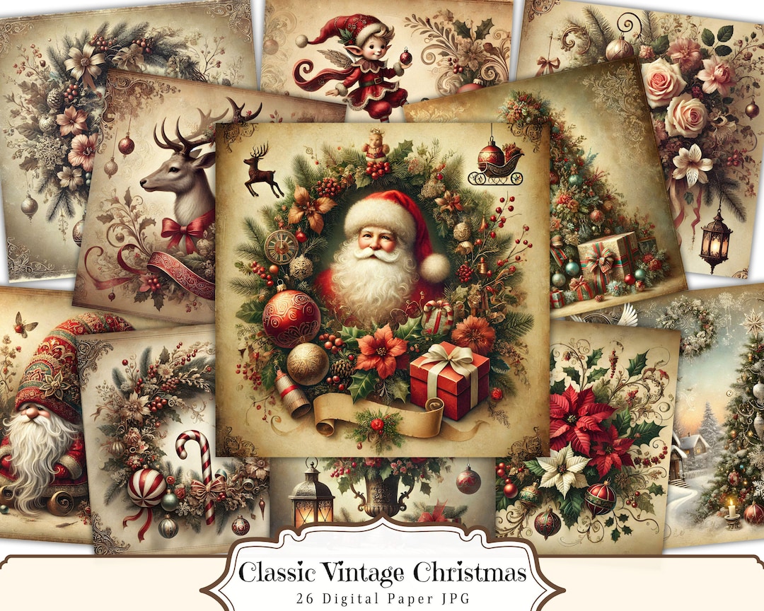 Classic Vintage Christmas Digital Paper - Etsy