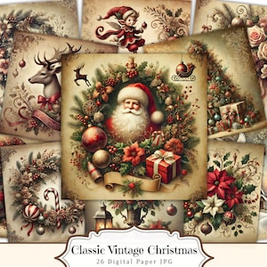 Classic Vintage Christmas Digital Paper - Etsy