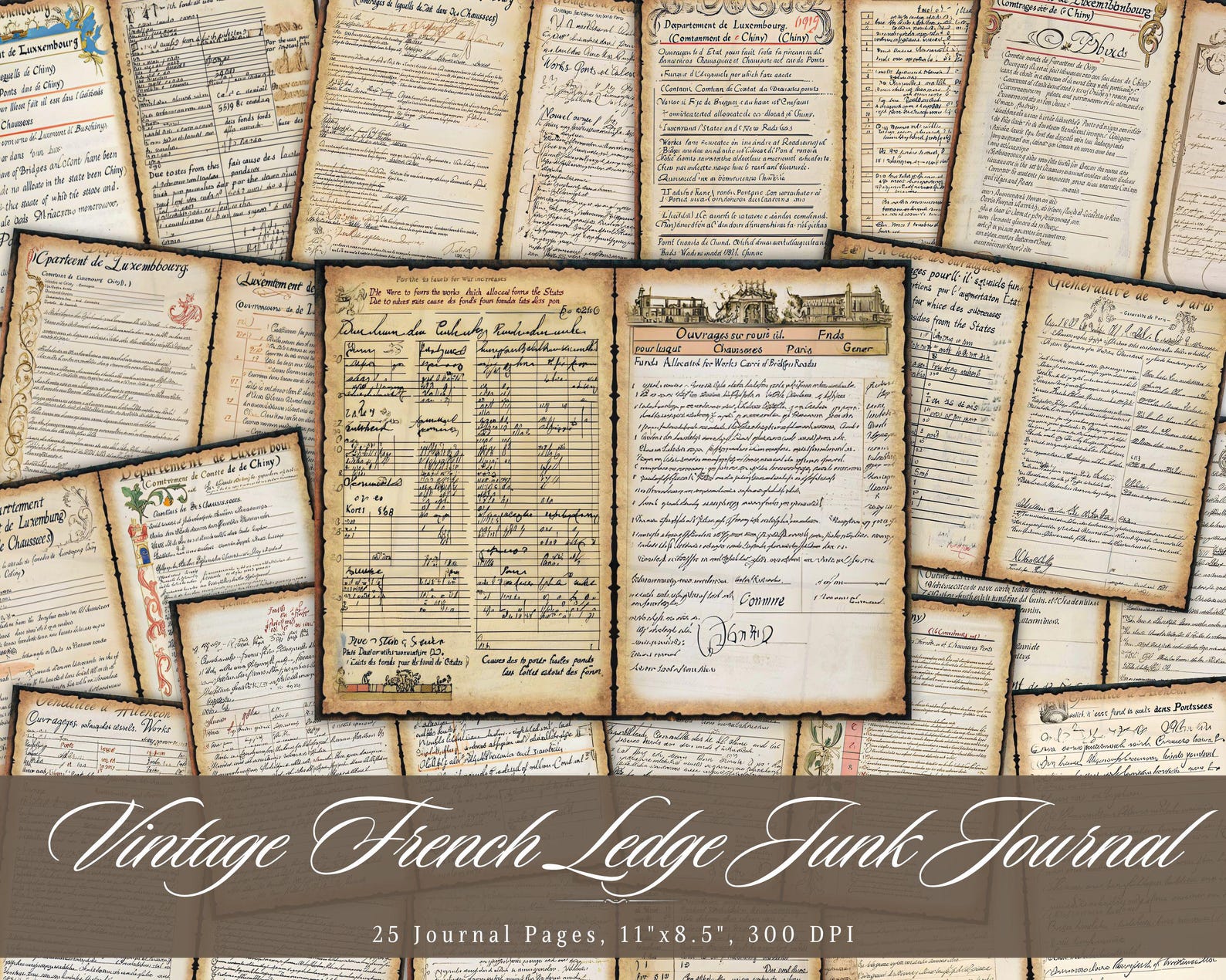 Vintage French Ledger Pages, Old Writing Paper Printable Ephemera, Aged ...