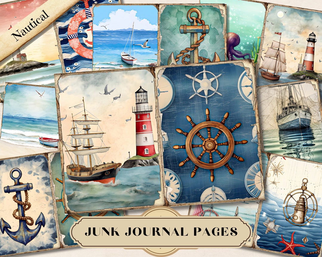 Nautical Junk Journal Paper, Vintage Ocean Printable Ephemera, Digital ...