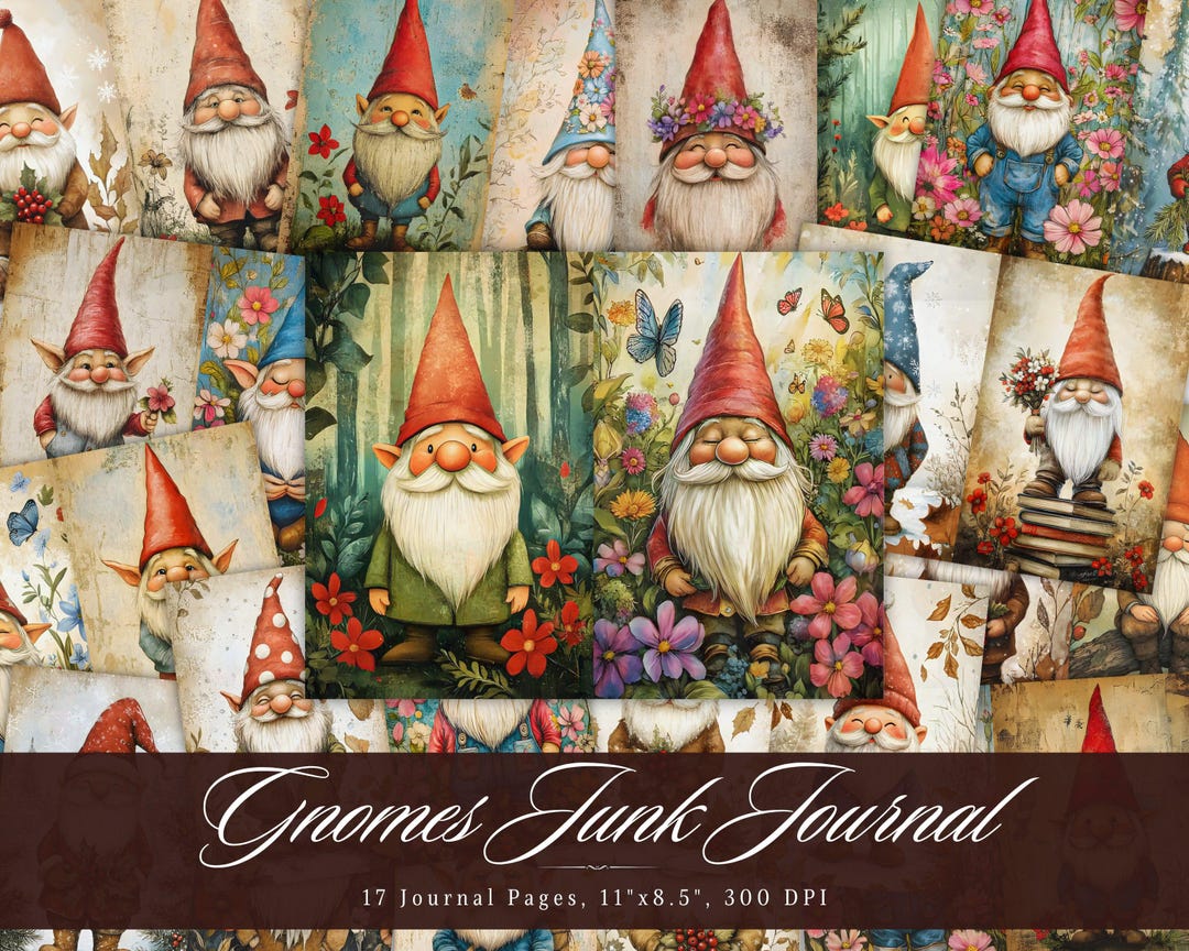 Gnomes Junk Journal Paper, Garden Gnome Printable Ephemera, Vintage ...