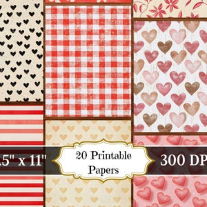 Valentine Papers Junk Journal, Love Heart Digital Printable Ephemera ...