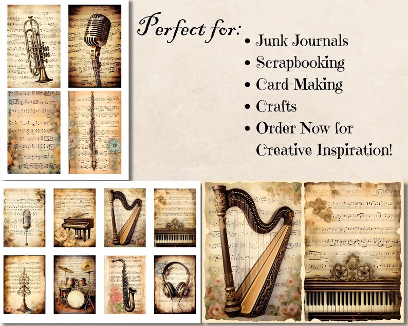 Vintage Sheet Music Junk Journal Kit, Antique Musical Ephemera Pages ...